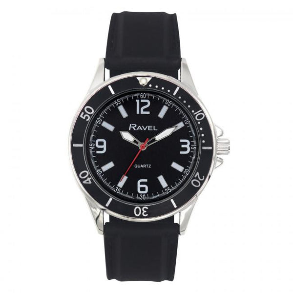 Ravel Mens Sports Black Dial Black Silicone Strap Watch – Gadgetize