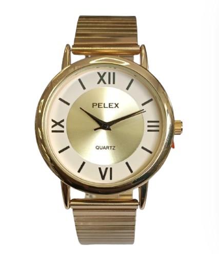 Pelex Mens Big Roman number Gold Case Gold Dial Gold Bracelet Strap Qu ...