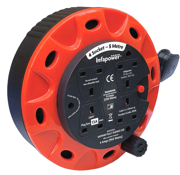 Infapower 4 Socket 13 Amp 5m Drum – Gadgetize