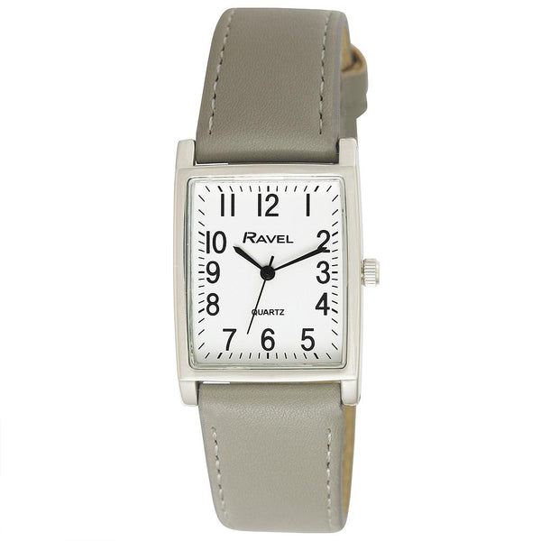 Ravel Men's Fashion Rectangle Shape Dial Grey Leather Strap Watch R012 ...