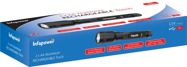 Infapower 2 x AA Aluminium Rechargeable Torch – Gadgetize